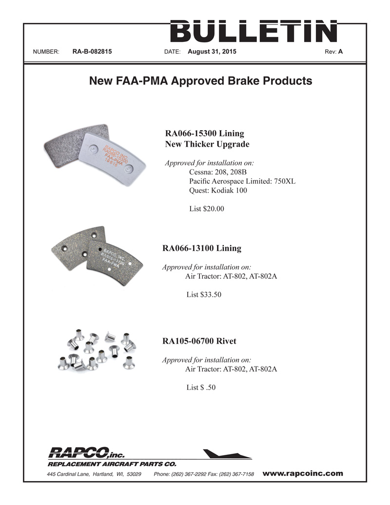 Rapco, Inc. - New Product Anouncement Brake linings & Rivets